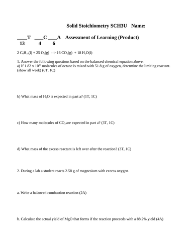 11 STOICHIOMETRY QUIZZES AND TESTS Quantities in Chemical Reactions ...