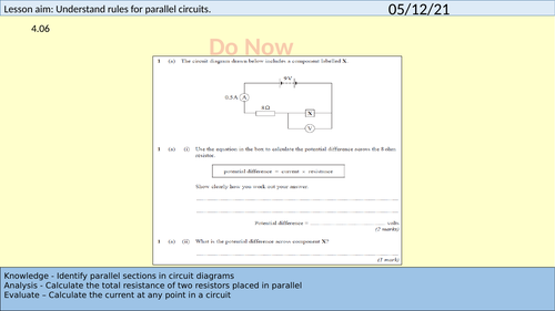 AQA GCSE Physics P4.06 Parallel Circuits | Teaching Resources