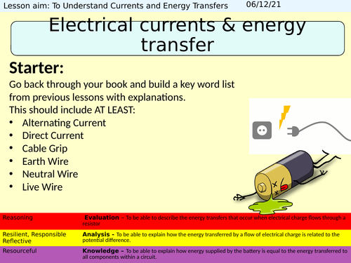 AQA GCSE Physics P5.04 Currents and Energy Transfers | Teaching Resources