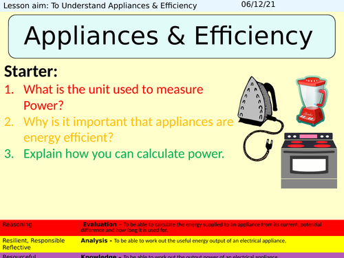 AQA GCSE Physics P5.05 Appliances and Efficiency | Teaching Resources
