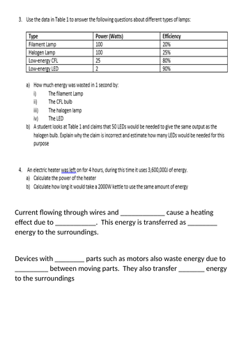 AQA GCSE Physics P5.05 Appliances and Efficiency | Teaching Resources