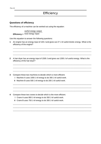 AQA GCSE Physics P5.05 Appliances and Efficiency | Teaching Resources