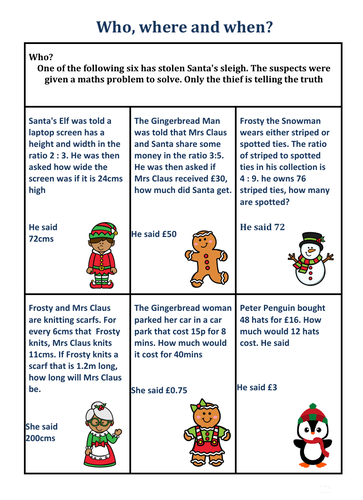 Christmas Maths Mystery- Find the missing Value in a ratio | Teaching ...