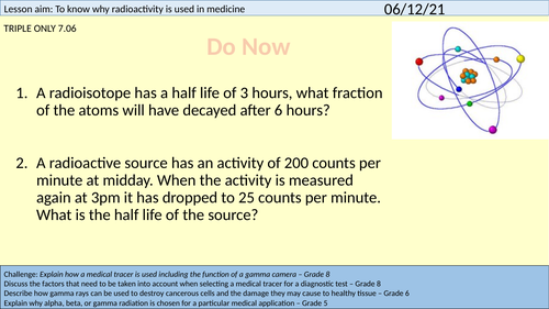 AQA GCSE Physics P7.06 Nuclear Radiation in Medicine | Teaching Resources
