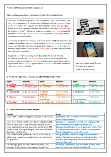 A - Level Spanish - Translation practice #2: Los jóvenes e Instagram ...