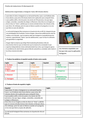 A - Level Spanish - Translation practice #2: Los jóvenes e Instagram ...