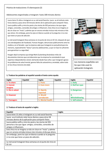 A - Level Spanish - Translation practice #2: Los jóvenes e Instagram ...