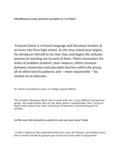 AS level french film and literature "la classe" (Entre Les Murs ...