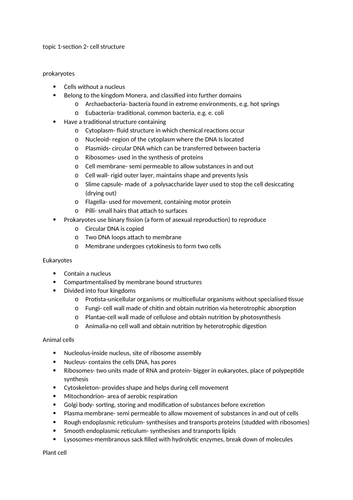 IB biology topic one- cells and membranes | Teaching Resources
