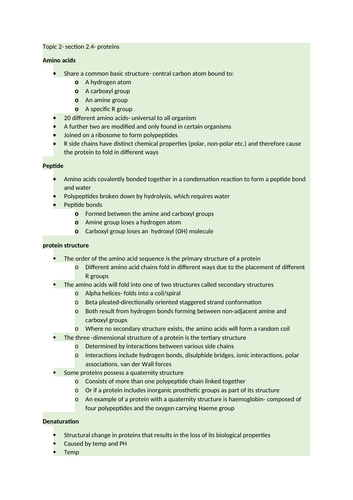 IB biology higher level topic 2- molecules | Teaching Resources