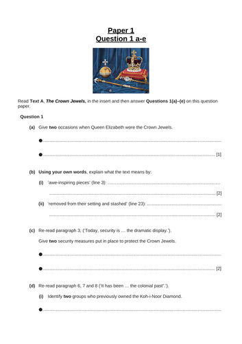 IGCSE English Language (0500) home-made paper 1, questions a-e ...