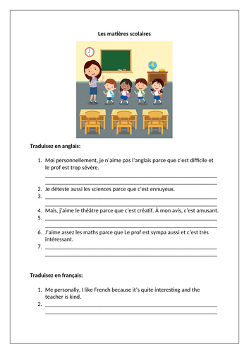 Les matières scolaires / School subjects and opinions | Teaching Resources