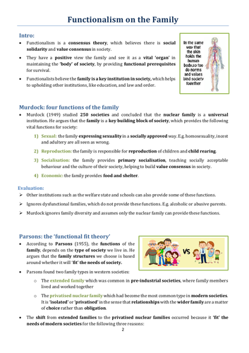 Functionalist perspective on families and households | Teaching Resources