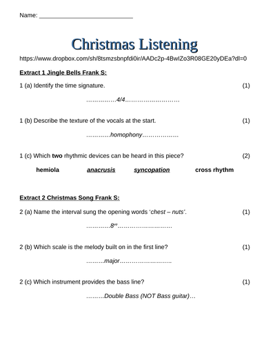 Christmas Listening (for GCSE musicians) | Teaching Resources