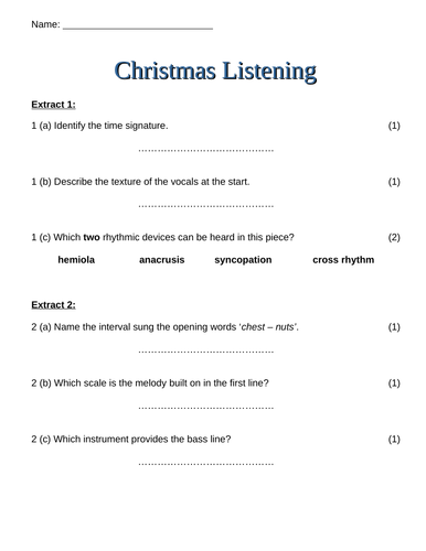 Christmas Listening (for GCSE musicians) | Teaching Resources