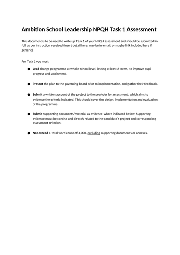 NPQH Task 1 and Task 2 (Passed with very high marks for each in Feb ...
