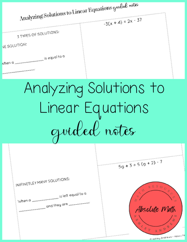 Analyzing Solutions to Linear Equations Guided Notes | Teaching Resources