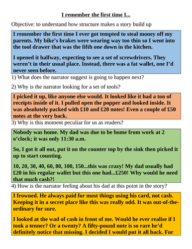 EDEXCEL English Language 2.0 GCSE Lift reading fiction comprehension ...