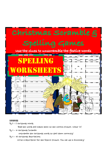 Christmas Scramble Spelling games match pictures write words ...