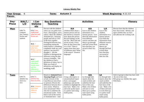 Literacy Lessons Over 2000 Files years 1 to 6 Planning Worksheets ...