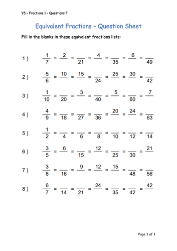 Y5 Maths - Equivalent Fractions (Free) | Teaching Resources