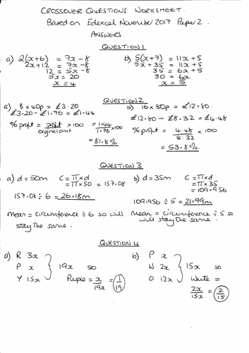 Crossover Questions worksheet based on Edexcel Maths GCSE Maths ...