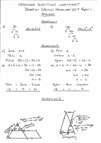 Crossover Questions worksheet based on Edexcel Maths GCSE Maths ...