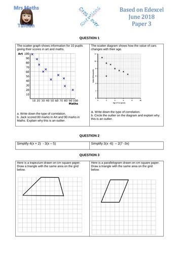 Crossover Questions based on Edexcel GCSE Maths June 2018 - additional ...