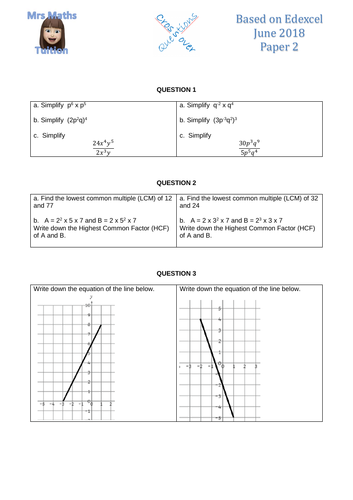 Crossover Questions based on Edexcel GCSE Maths June 2018 - additional ...