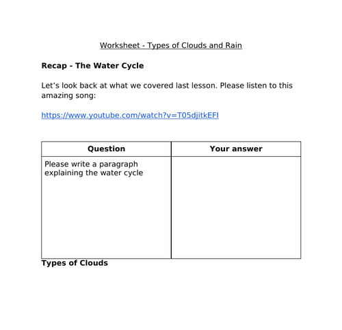 Remote Learning - Types of Clouds and Rain - KS3 Geography | Teaching ...
