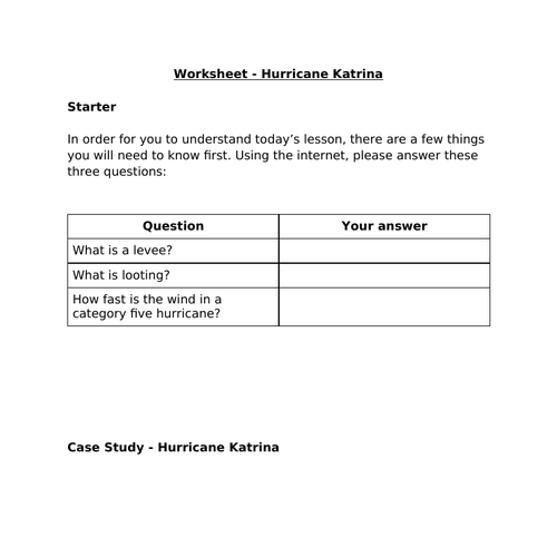 Remote Learning - Hurricane Katrina - KS3 Geography | Teaching Resources