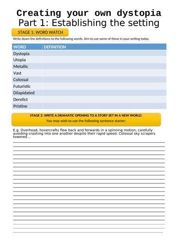 Create your own dystopia novel Project | Teaching Resources