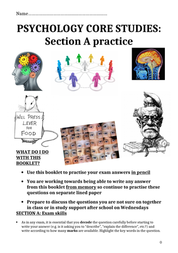 BUNDLE: AS level OCR Psychology CORE STUDIES SECTION A & B - Practice ...
