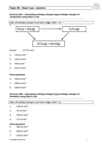 Hess’ Law OCR AS Chemistry | Teaching Resources
