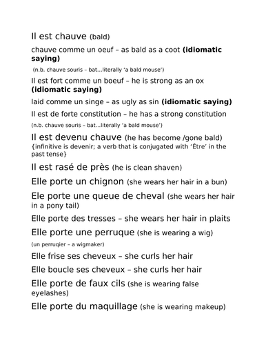 A level Ambitious French vocabulary, idiomatic phrases and sentences ...