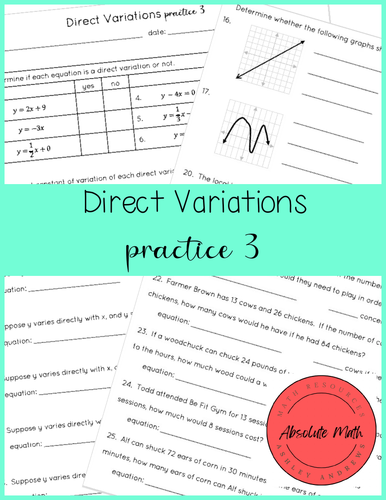 Direct Variations Practice 3 | Teaching Resources