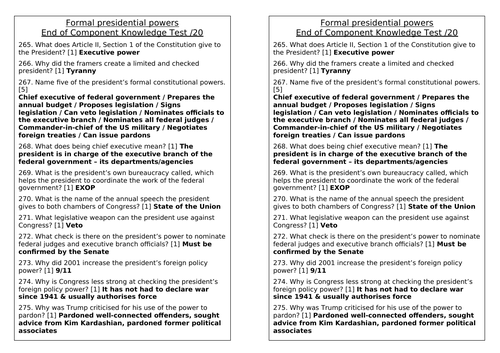 Edexcel A Level USA Politics Lessons 65-66 (Formal presidential powers ...
