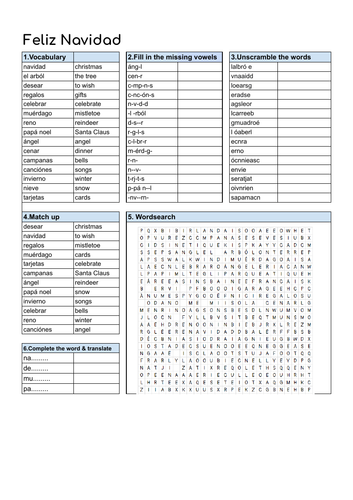 Feliz Navidad Spanish KS3 Worksheet & Crossword | Teaching Resources