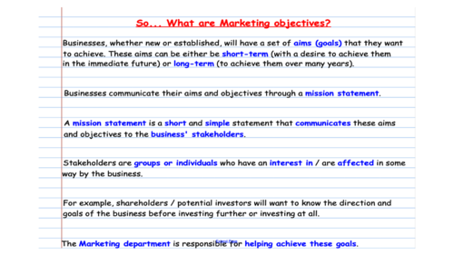 Marketing Objectives | Teaching Resources