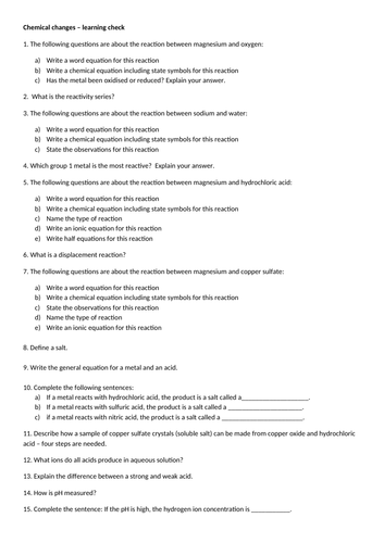 GCSE Chemistry learning checks | Teaching Resources