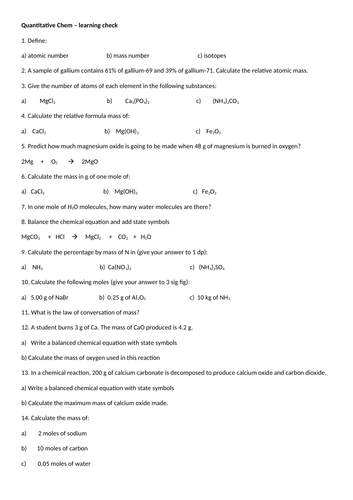 GCSE Chemistry learning checks with answers | Teaching Resources