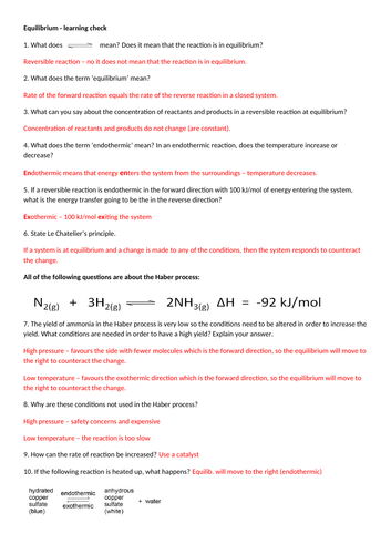 GCSE Chemistry learning checks with answers | Teaching Resources
