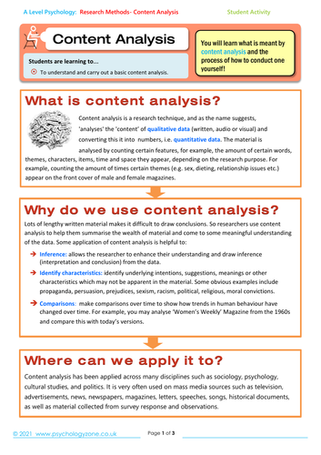 AQA Psychology: Content Analsysis | Teaching Resources