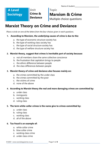 AQA A Level Sociology: Marxist Theory of Crime | Teaching Resources
