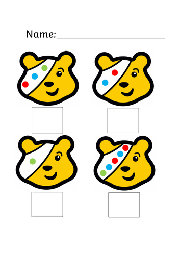EYFS Children in Need Pudsey Bear Subitising Worksheet | Teaching Resources