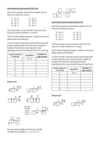 NCETM Division: partitioning leading to short division (Topic 2.15 ...