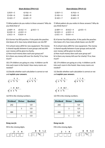 NCETM Division: partitioning leading to short division (Topic 2.15 ...