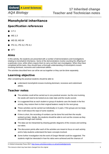 AQA A level Biology - 3.7 Genetics - 1 | Teaching Resources