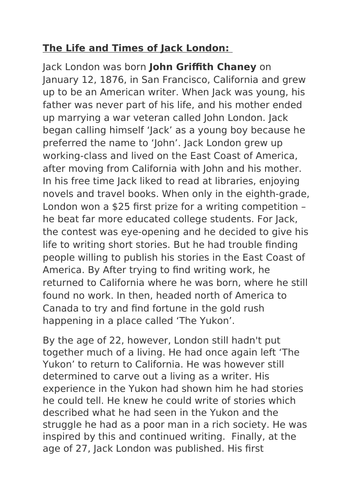 Paper 1 | The Call of the Wild | Chapter 6 | Paper 1 Skills ...