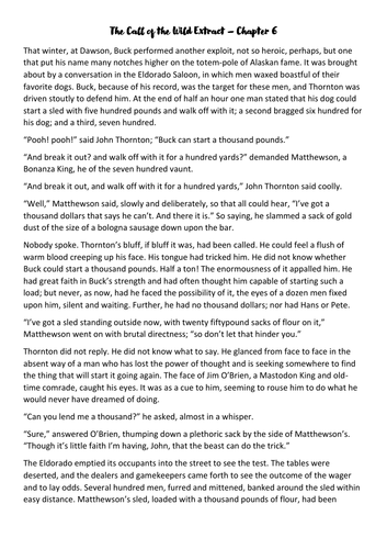 Paper 1 | The Call of the Wild | Chapter 6 | Paper 1 Skills ...